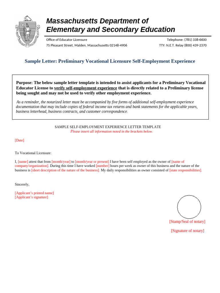 Self Emp Notarized Letterrses | PDF