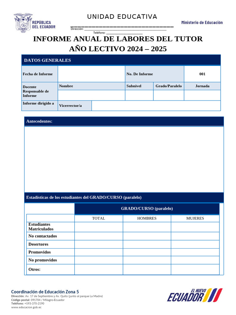 Informe Anual de Labores Del Docente Tutor | PDF | Aprendizaje