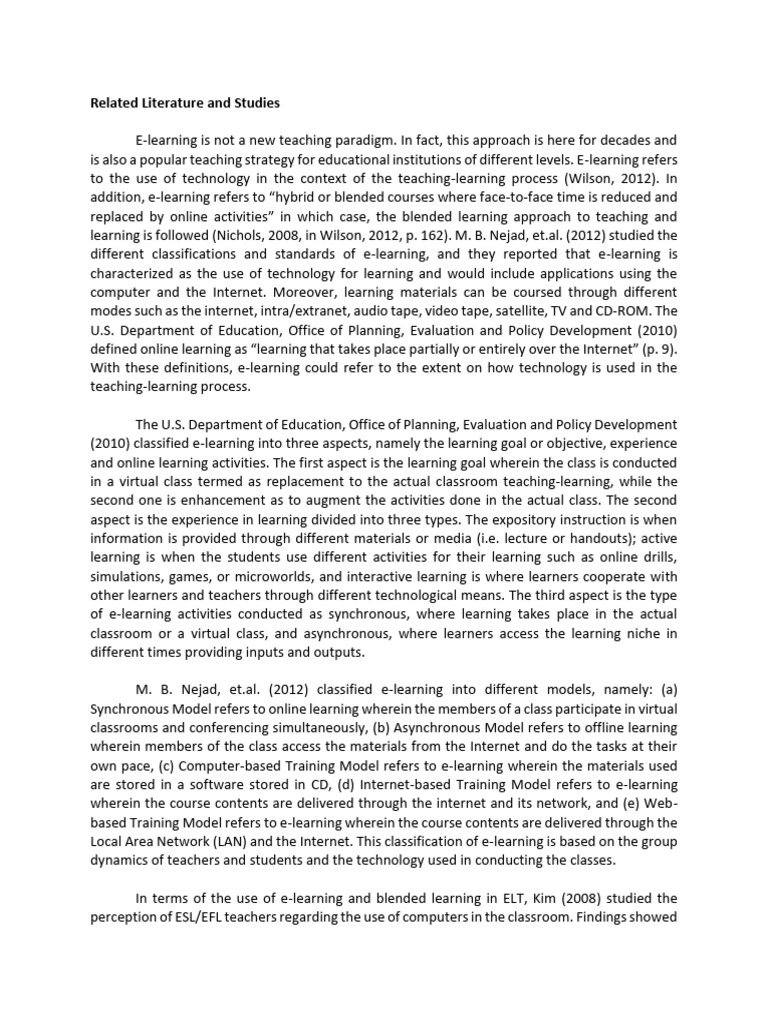 Related Literature and Studies - Example | PDF | Educational Technology ...