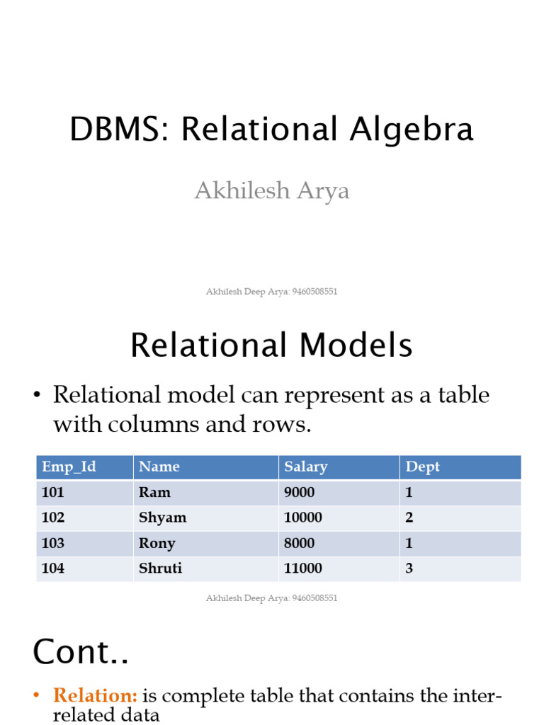 4-DBMS - Relational Algebra | PDF | Relational Model | Mathematics