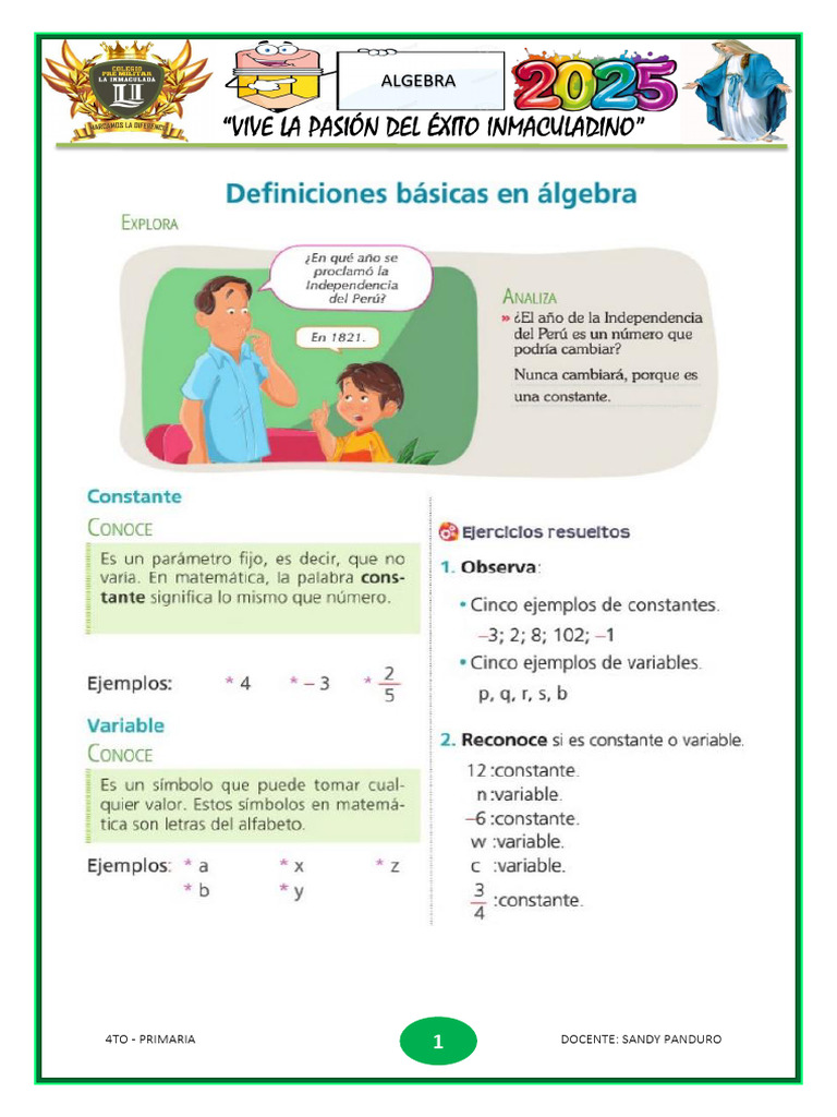 Algebra 4to Primaria | PDF