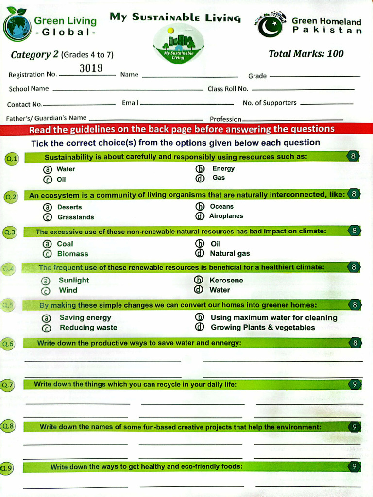 My Sustainable Living Worksheet | PDF