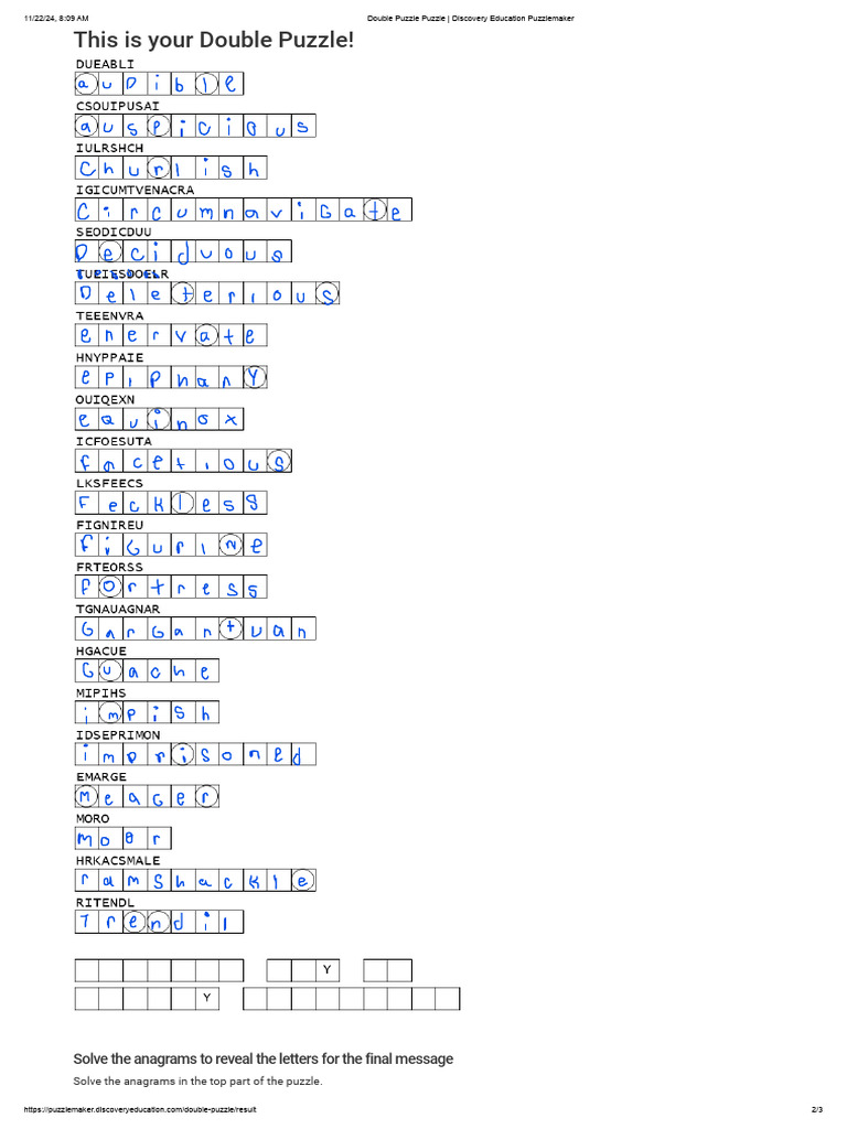 Double Puzzle Anagram Challenge | PDF