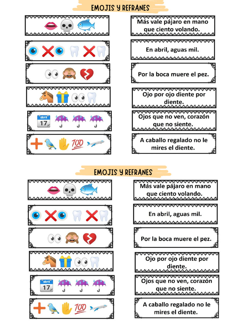 JUEGO DE EMOJIS Y REFRANES | PDF