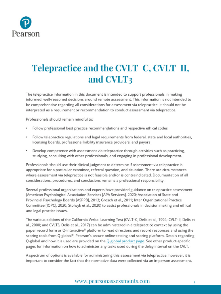 Telepractice and The CVLT | PDF