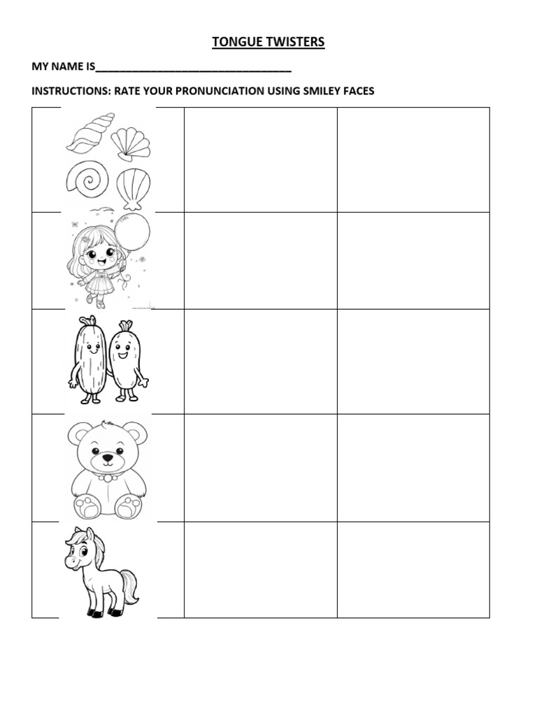 TONGUE TWISTERS WORKSHEET | PDF