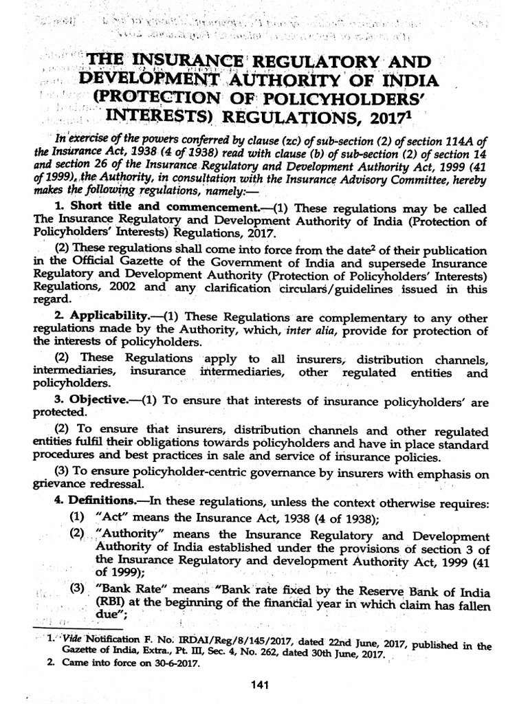 Insurance Regulatory and Development Authority of India (Protection of ...