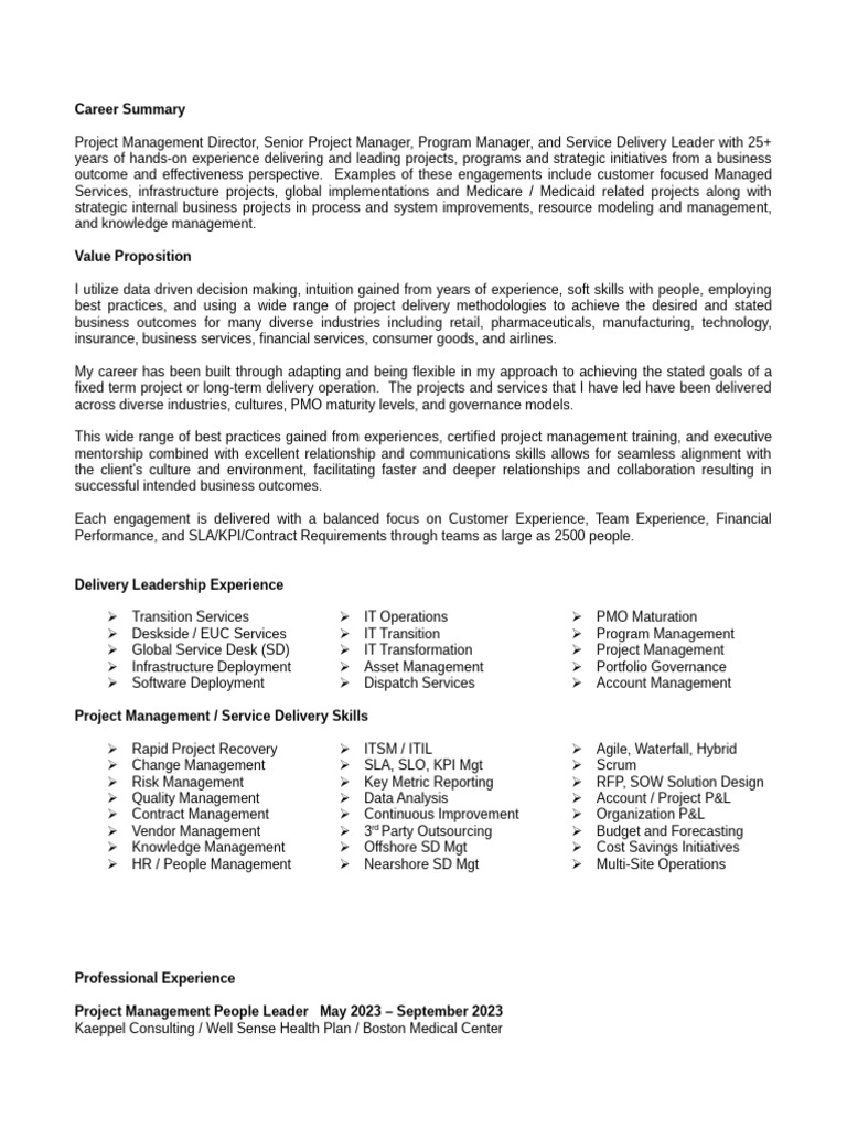 Kent Jacobson Resume August 2024 | PDF | Project Management | Hewlett ...