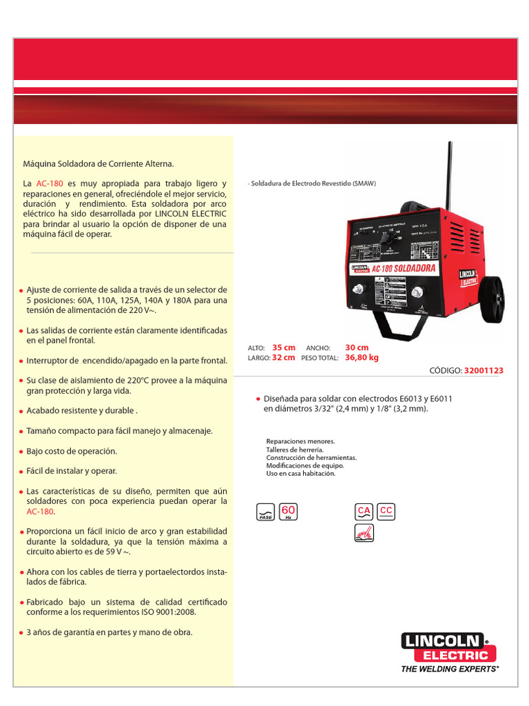 Soldadora AC-180: Eficiencia y Versatilidad | PDF | Soldadura ...