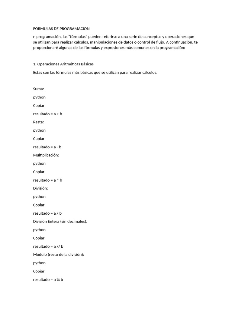 Formulas de Programacion | PDF | Python (lenguaje de programación ...