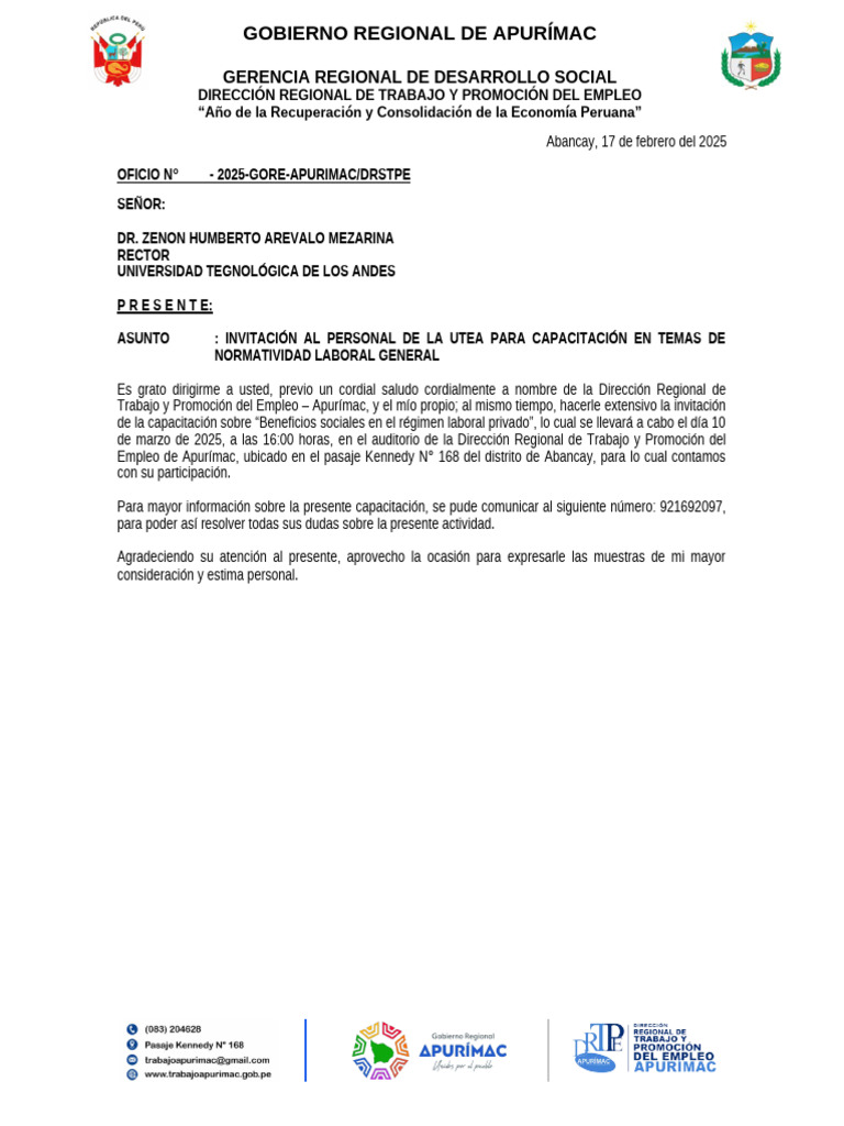 OFICIO CAPACITACIÓN PRESENCIAL - UTEA 10-01-2025 | PDF