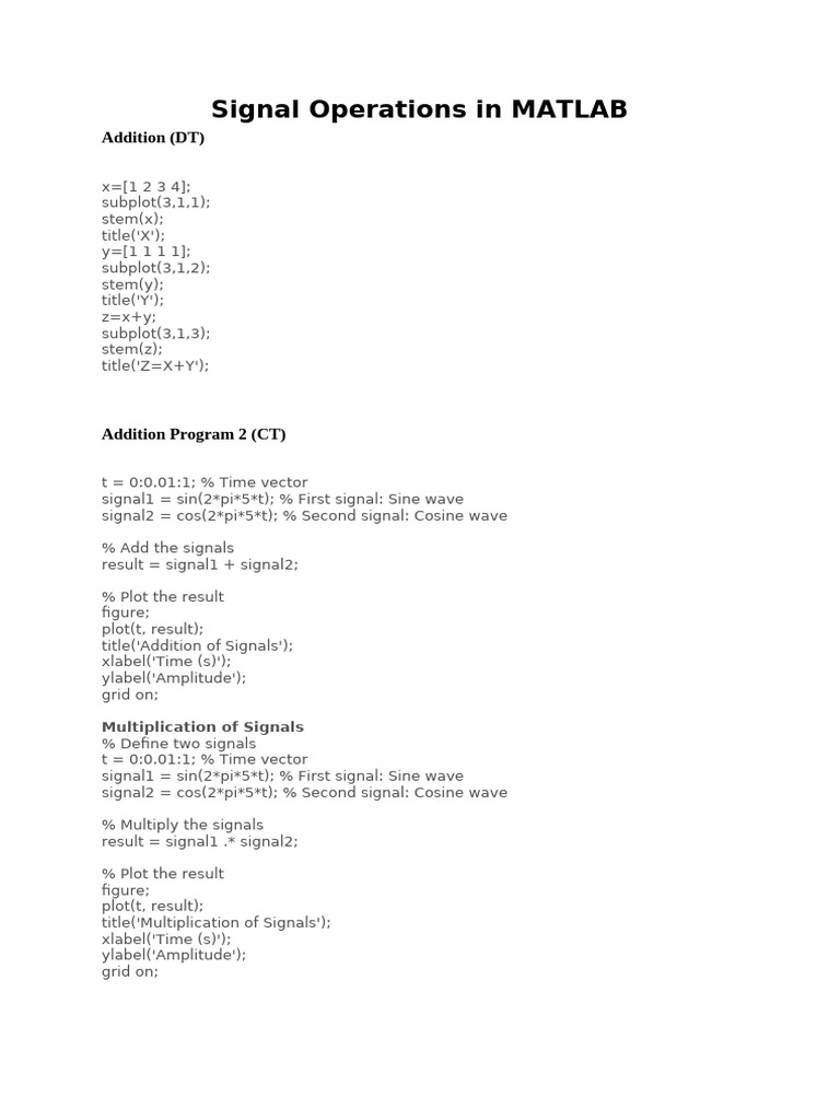 Signal Operations in MATLAB Guide | PDF