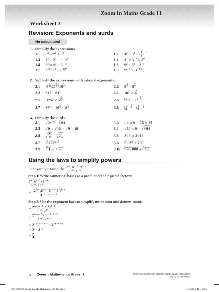 Gr11 Maths ZoomIn On Exponents and Surds With OUP | PDF | Equations ...
