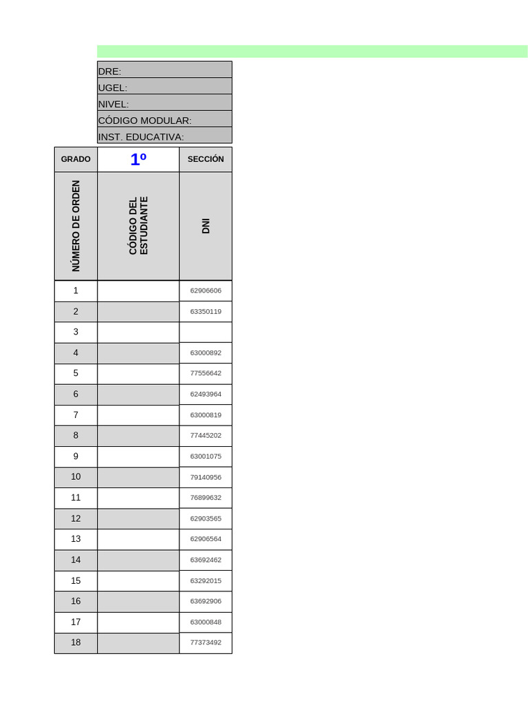 Dre: Ugel: Nivel: Código Modular: Inst. Educativa:: Generador de ...