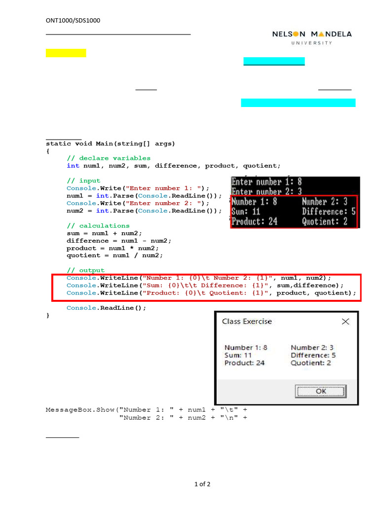 Message Box Exercises for C# Programming | PDF | Computer Programming ...