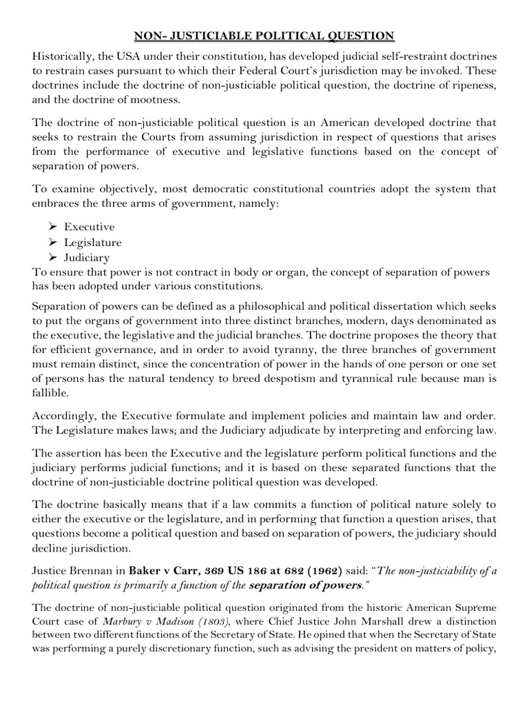 Non-Justiciable Political Question | PDF | Judiciaries | Political Law