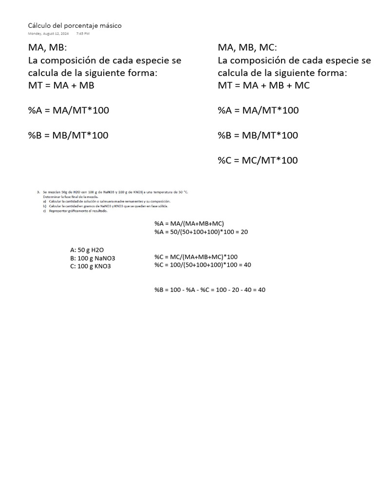 Cálculo Del Porcentaje Másico | PDF