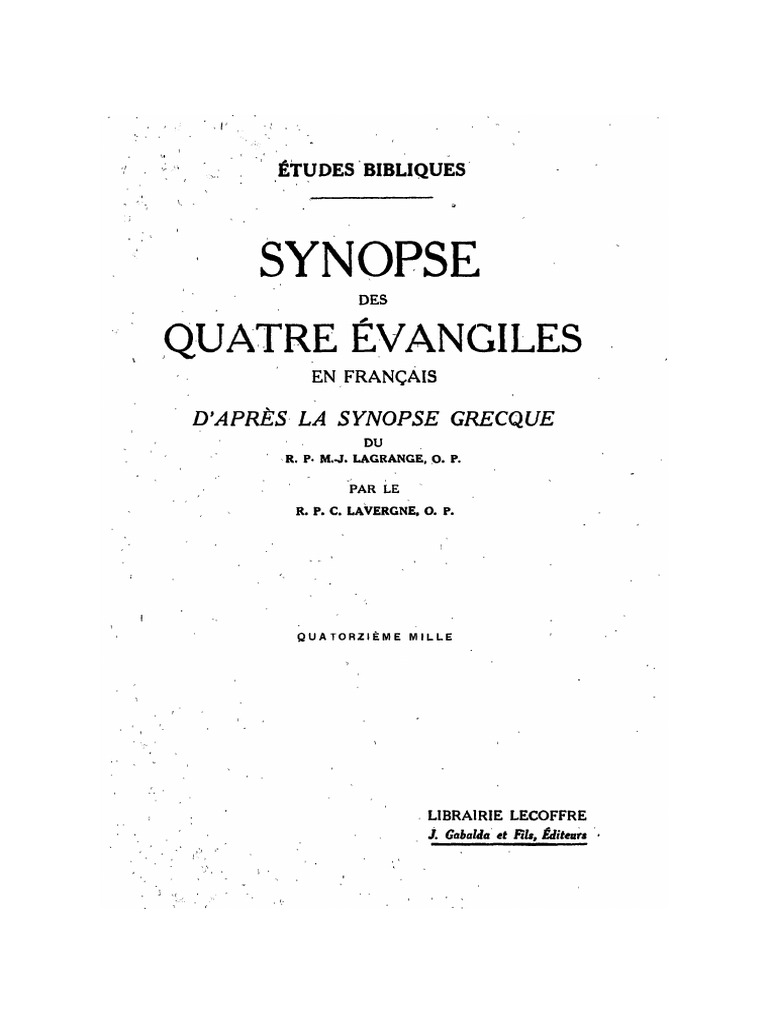 Lagrange - Synopse Des Quatre Evangiles-1 | PDF