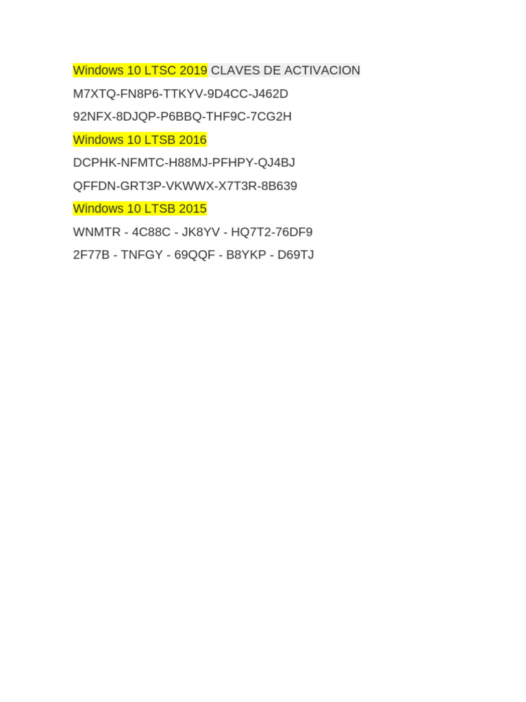 Windows 10 Ltsc 2019 Claves de Activacion | PDF