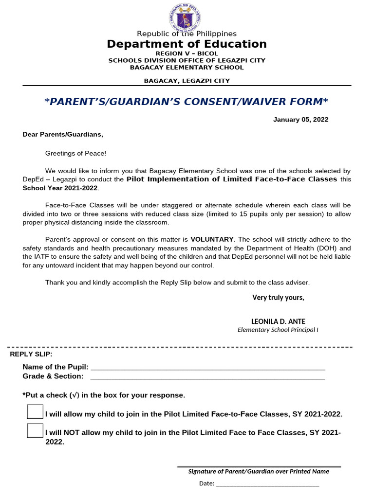 Parent's Consent & Waiver Form | PDF