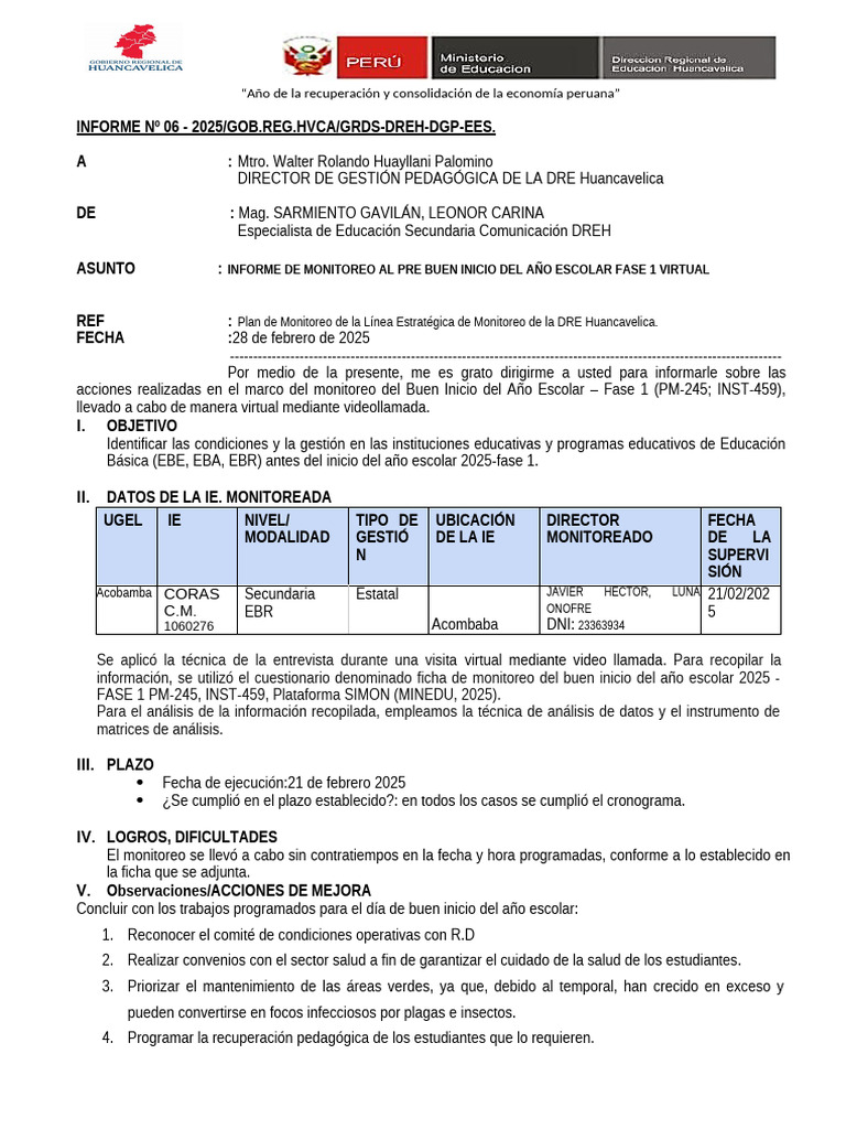 INFORME #6 Acobamba | PDF