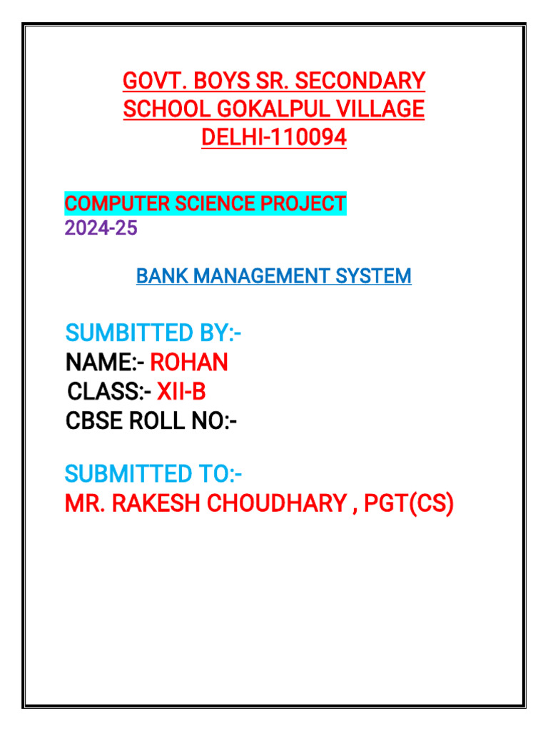 Bank Management System Project 2024-25 | PDF | Databases | My Sql