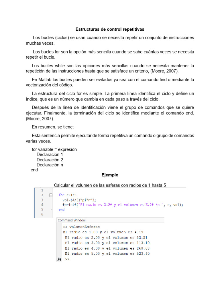 Bucles en Matlab: For y While | PDF