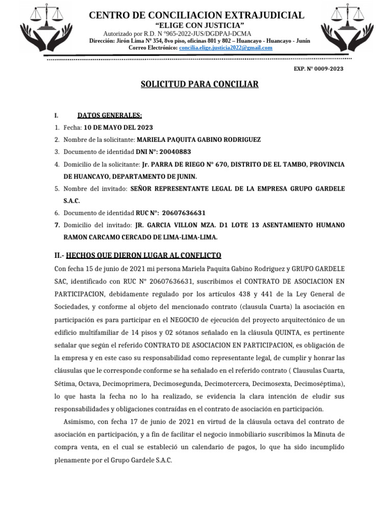 Solicitud de Conciliación Contractual | PDF