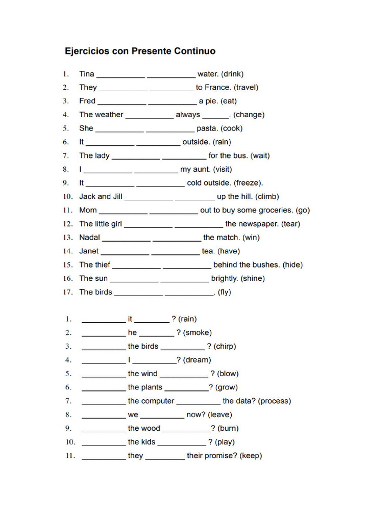 Present Continuos ejercicios | PDF
