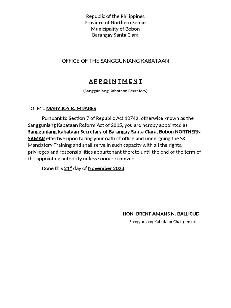 SK Secretary Appointment 2 | PDF