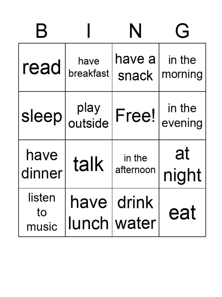 Bingo Cards - Daily Routines | PDF | Lunch | Meal