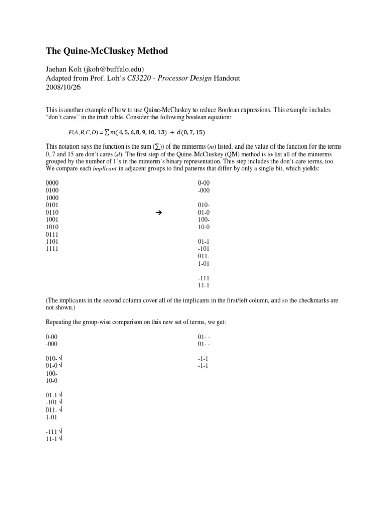 The Quine McCluskey Method | PDF | Teaching Methods & Materials | Computers