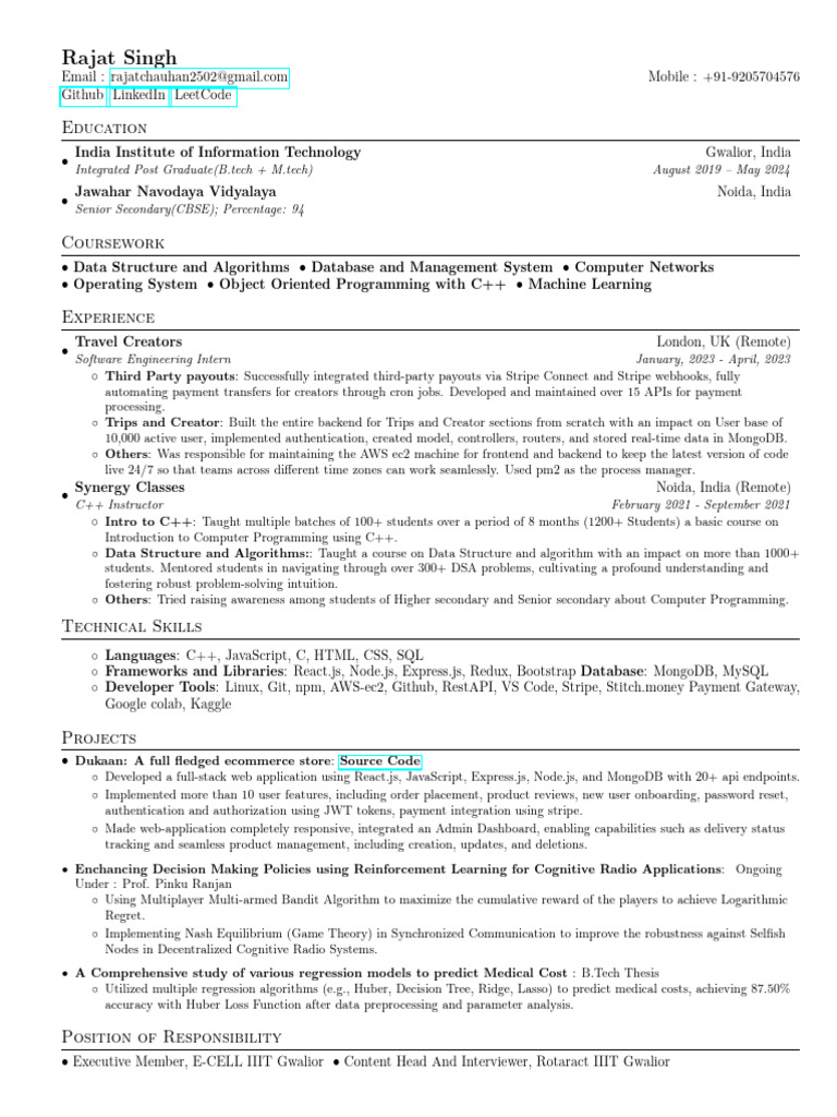 Rajat Singh, IIIT Gwalior - Off - Campus | PDF | Java Script | Databases