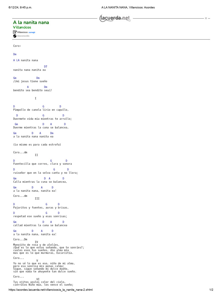 A la nanita nana: letra y acordes | PDF