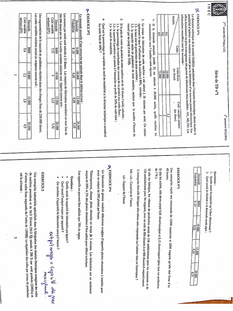 Série de TD N°1 + Corrigé | PDF