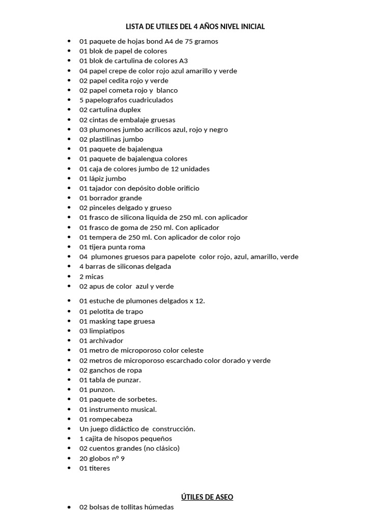 Lista de Útiles | PDF