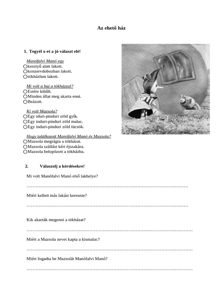 Mazsola Az Ehető Ház Feladatlap | PDF