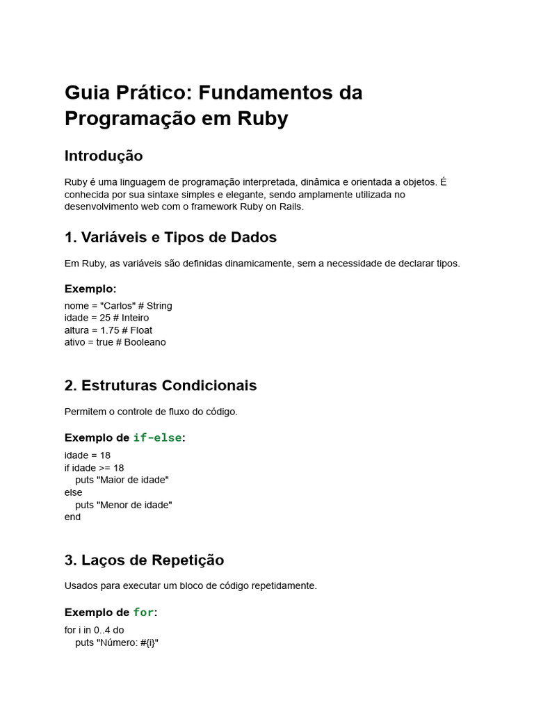 Guia Prático - Fundamentos Da Programação em Ruby | PDF