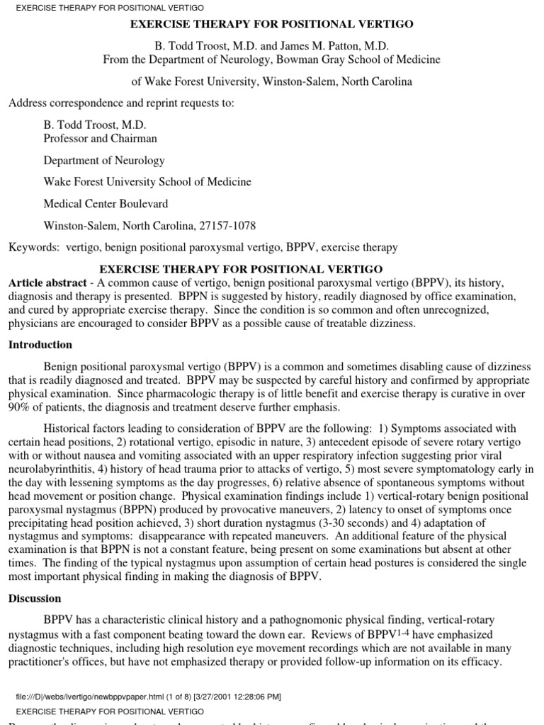 BPPV | PDF | Vertigo | Medicine