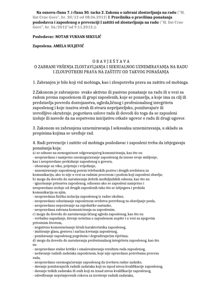 Obavestenje Mobing Amela | PDF