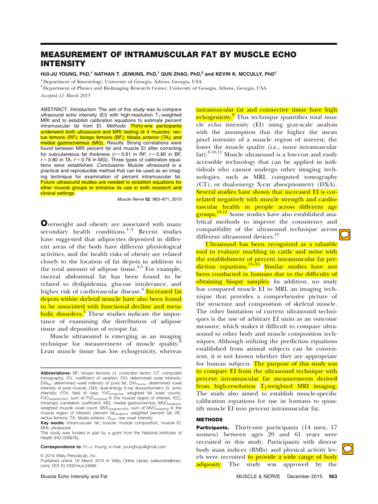 Measuring Intramuscular Fat with Ultrasound | PDF | Adipose Tissue ...