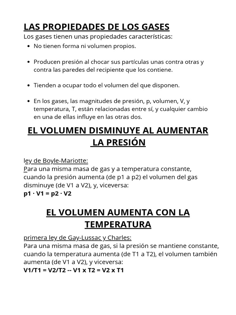 LAS PROPIEDADES DE LOS GASES Los Gases Tienen Unas Propiedades ...