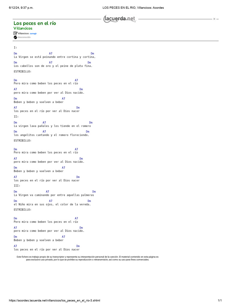 LOS PECES EN EL RIO, Villancicos - Acordes | PDF