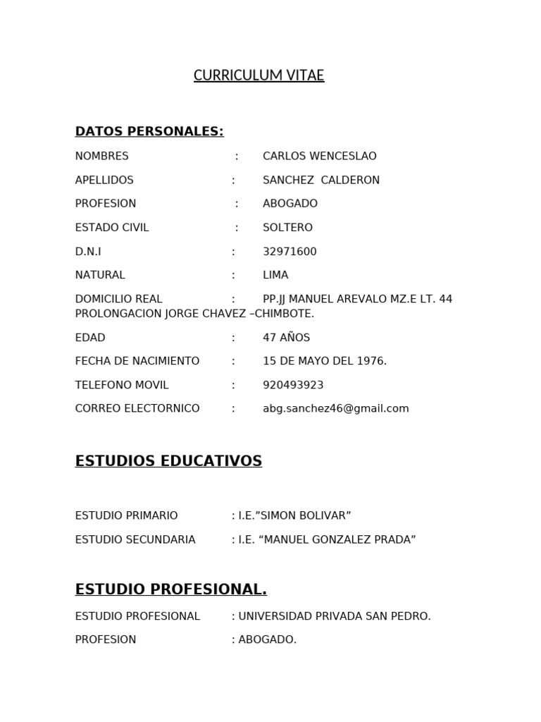 Curriculum Vitae | PDF | Abogado | Separación de poderes