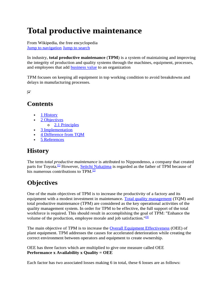 TPM Total Productive Maintenance | PDF | Leadership | Business