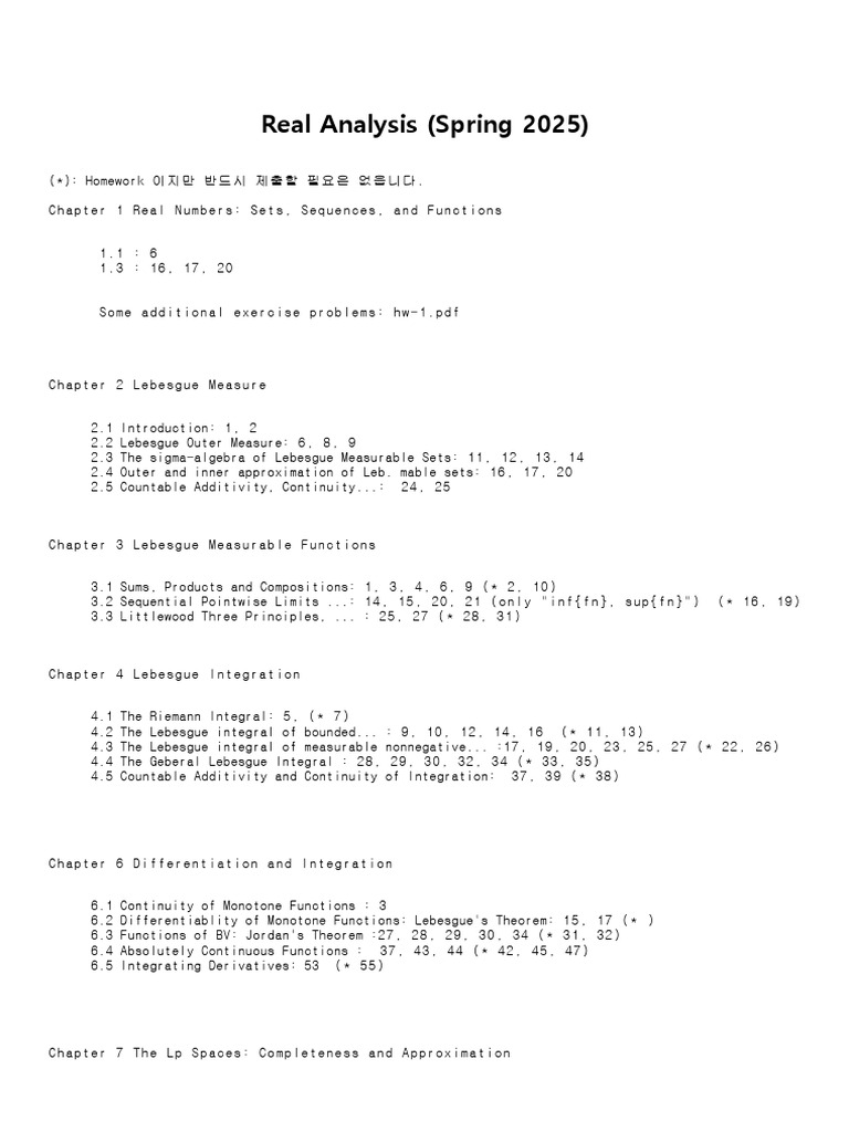 Real Analysis Homework Spring 2025 | PDF
