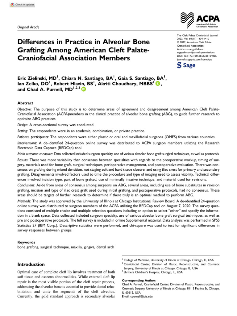 Differences in Practice in Alveolar Bone Grafting Among American Cleft ...