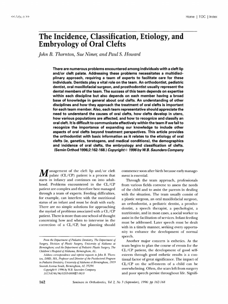 Understanding Oral Clefts: Etiology & Classification | PDF | Genetic ...