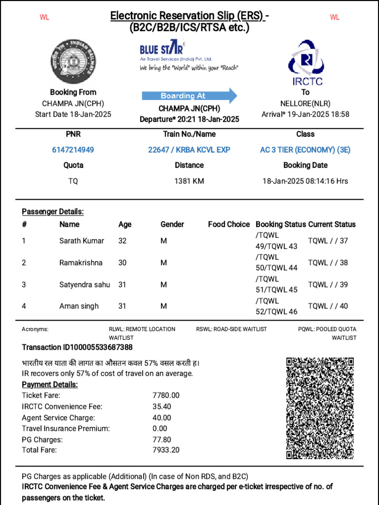 Train Ticket: Champa to Nellore 2025 | PDF | Identity Document