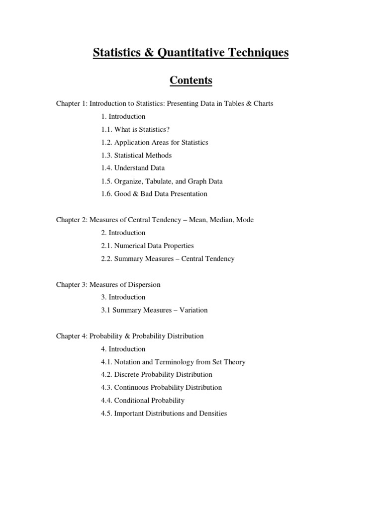 Statistics and Quantitative Techniques Guide | PDF | Mathematical ...